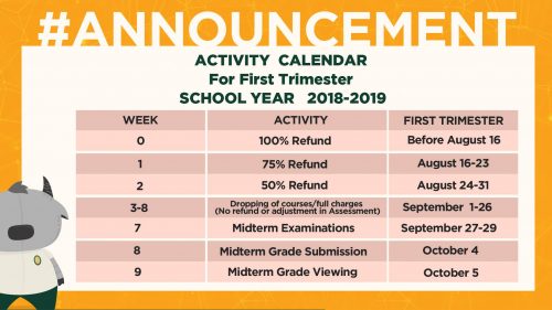 Activity Calendar for 1T1819
